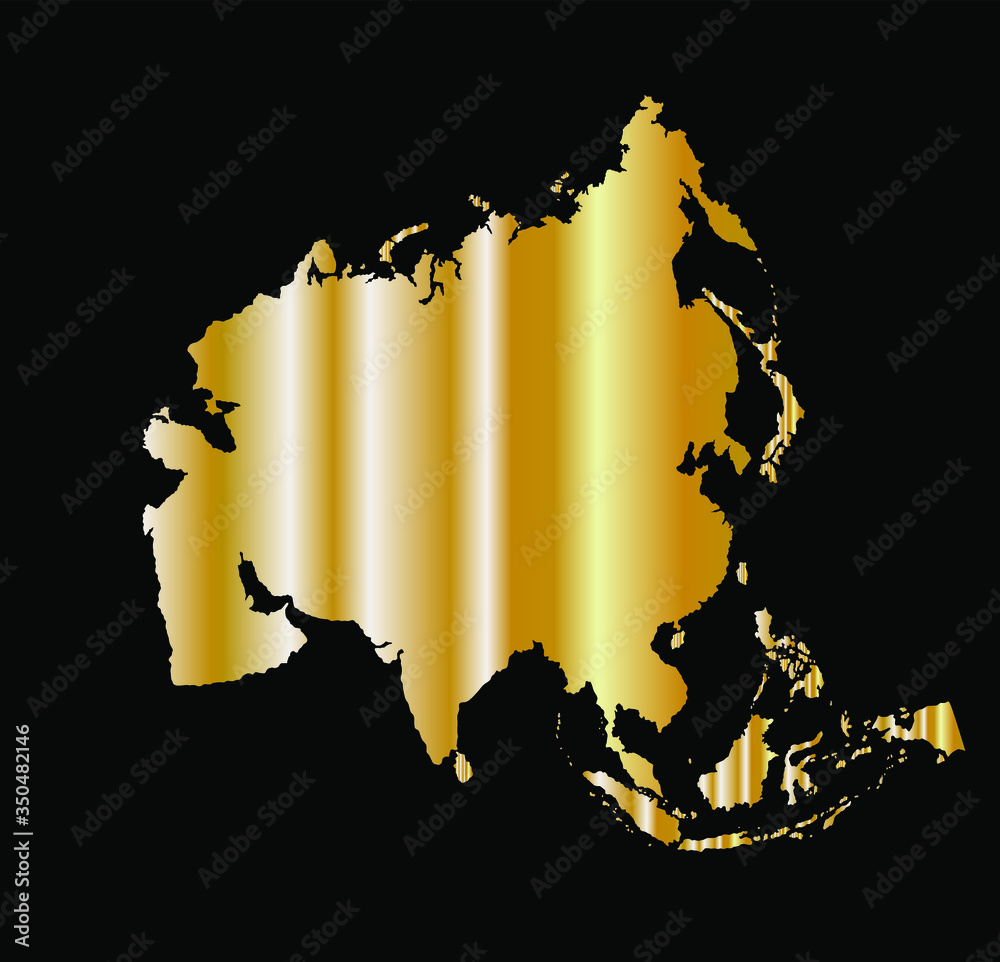 Asia gold map vector silhouette isolated on black background. Strong ...