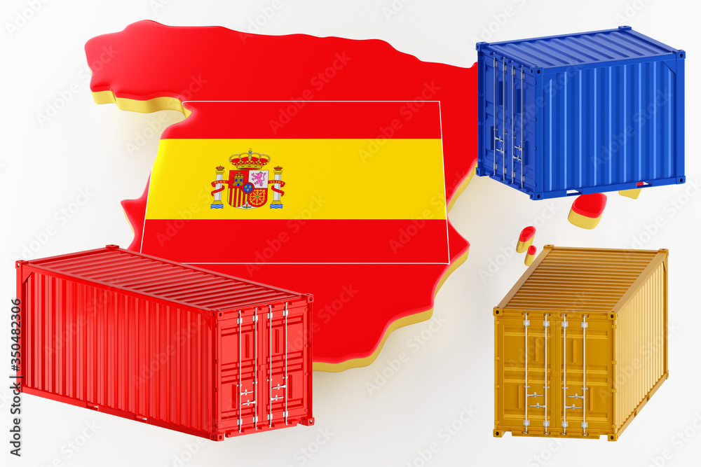 3D map of Spain. Freight shipping in containers. Export from the ...