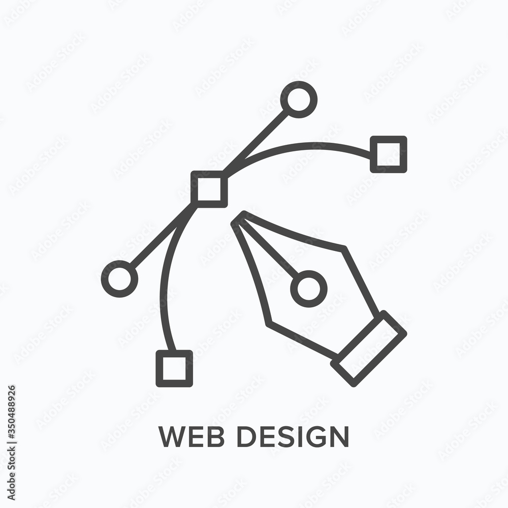 Web design flat line icon. Vector outline illustration of pen tool with ...