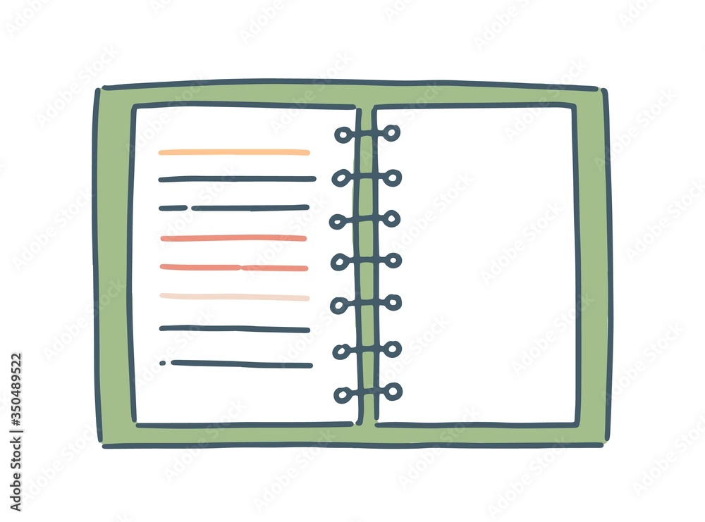 Cartoon notebook with spiral vector flat illustration. Colorful lined ...