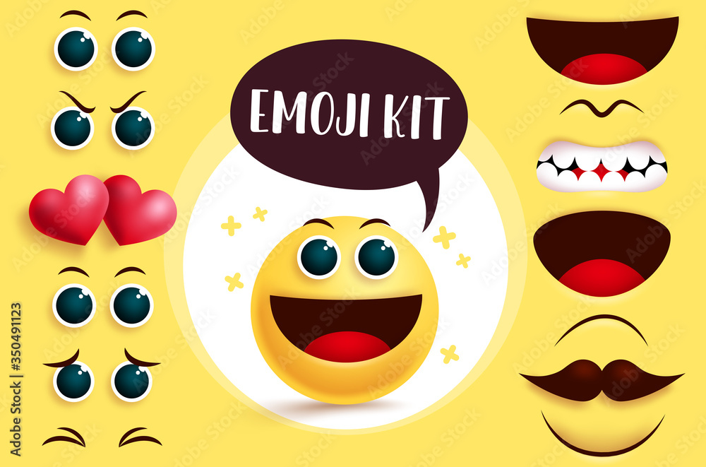 Emoji smiley vector creation kit. Smileys emoji with editable cute ...