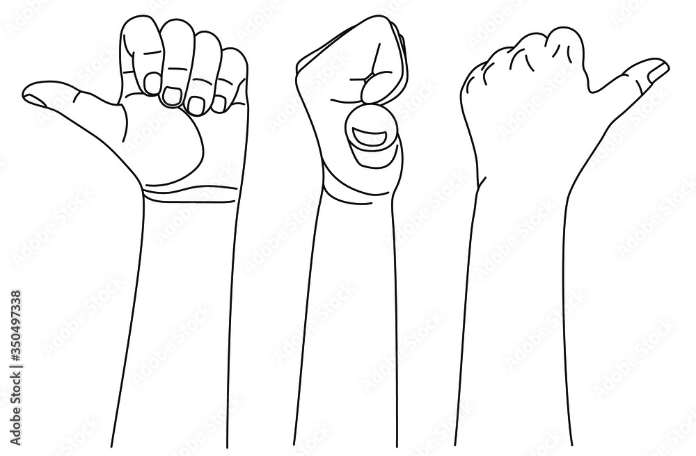 Hand positions with gesture of pointing thumb up. Success concept in ...