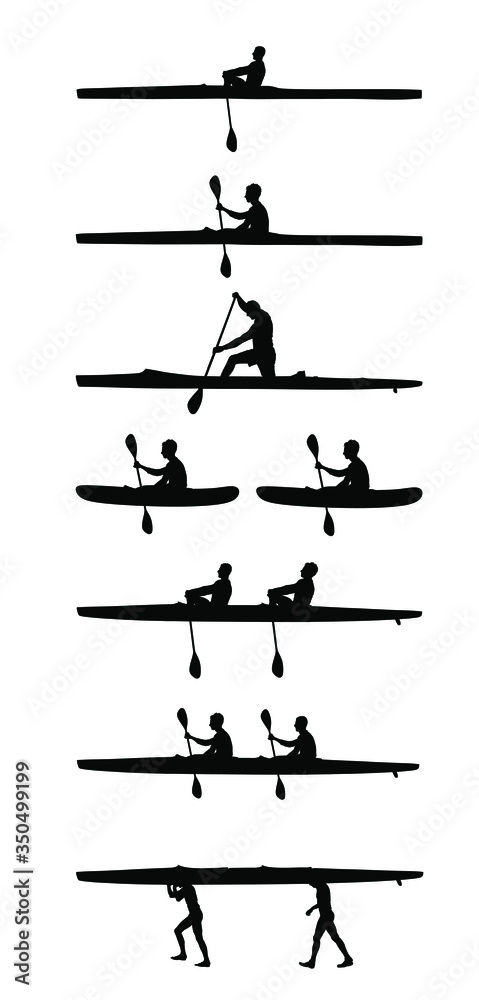 Teamwork kayakers paddling double kayak in competition race vector ...