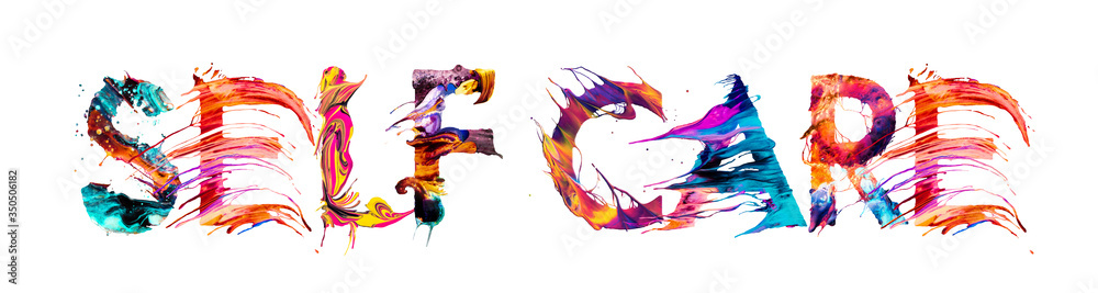 take care of yourself - self care banner with colorful brush strokes ...