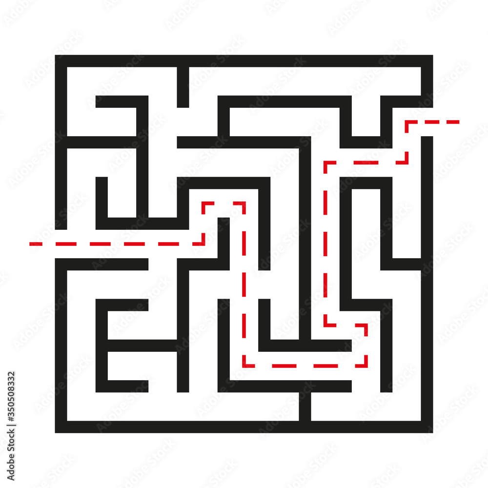 Black square vector maze with solution isolated on white background ... Black square vector maze with solution isolated on white background ...
