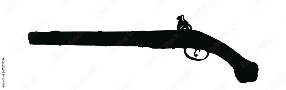 Musket silhouette. Flintlock old pistol symbol. Rustic vintage gun ...