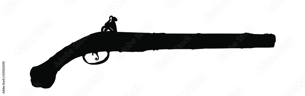 Musket silhouette. Flintlock old pistol symbol. Rustic vintage gun ...