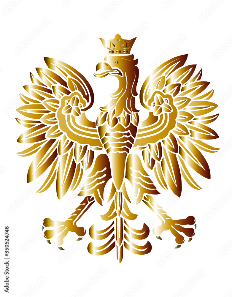 Gold Poland coat of arms, seal national emblem, isolated on white ...