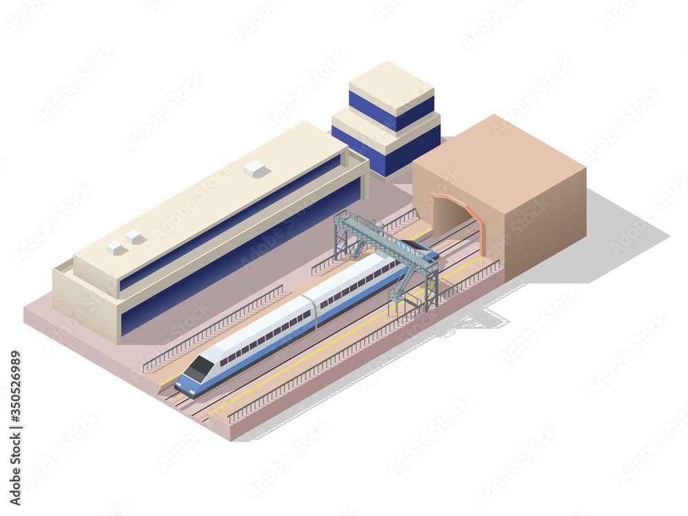 Vector isometic low poly railway station with high speed train. Stock ...