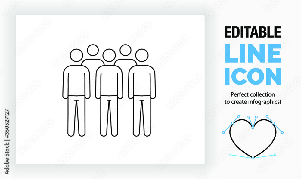 Editable line icon of a group of stick figure people, part of a huge ...