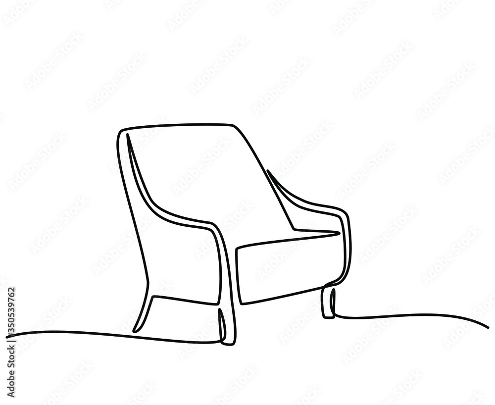 Continuous line drawing of front view the sofa. Modern sofa isolated on ...