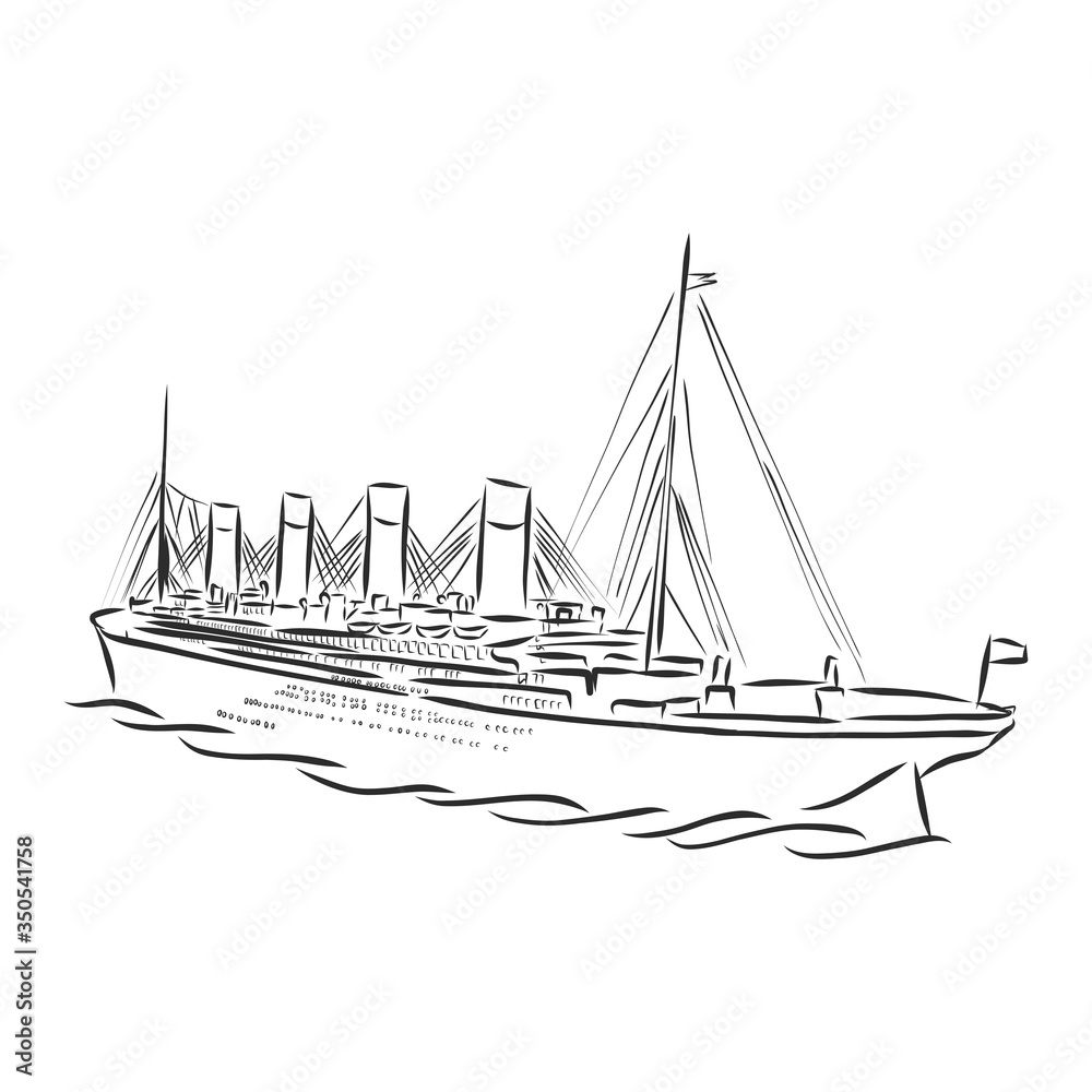 ship, steamboat, steamship, doodle style, sketch illustration, hand ...