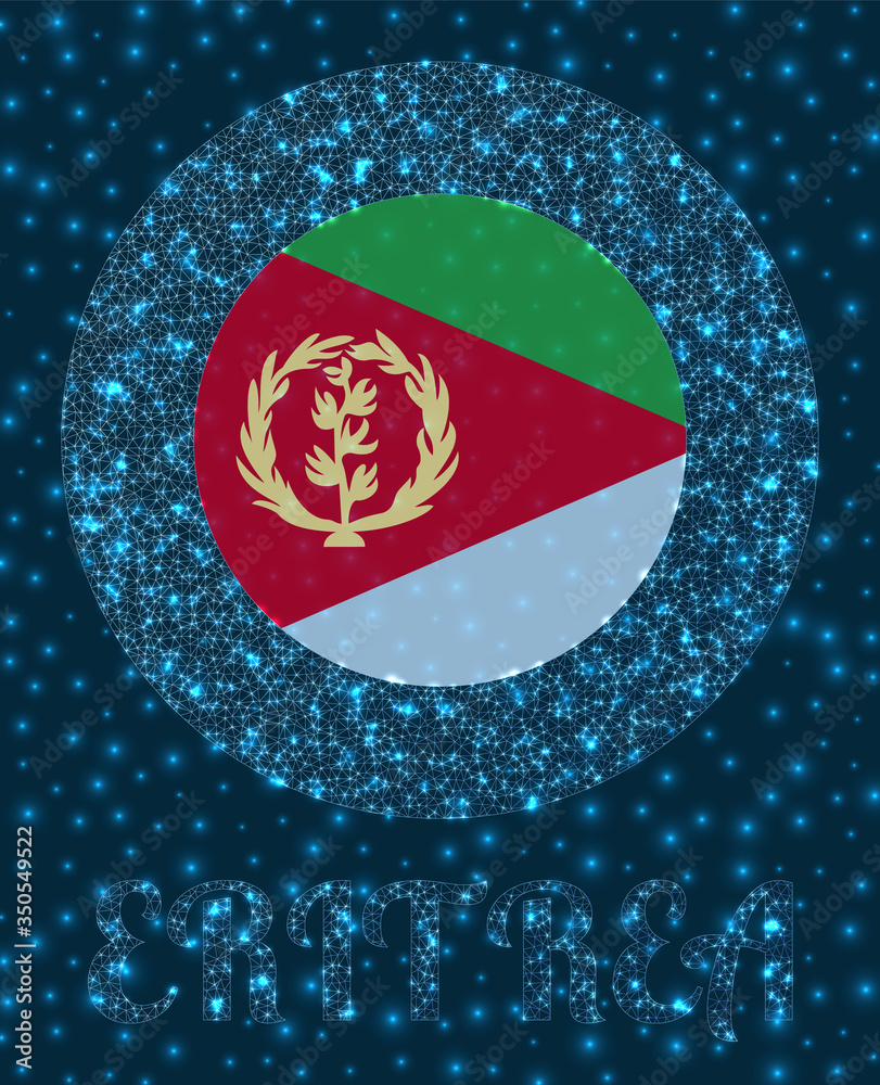Round Eritrea badge. Flag of Eritrea in glowing network mesh style ...