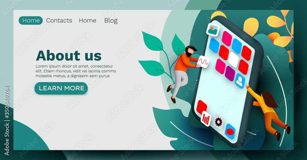 Landing page. Modern banner template with tiny people and giant ...