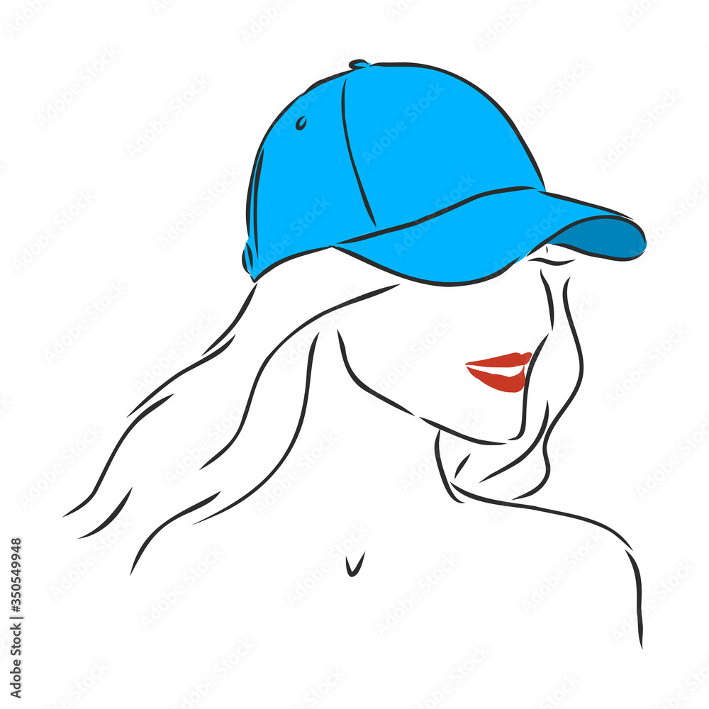 Isolated vector illustration. Pretty girl in a cap. Closeup female ...