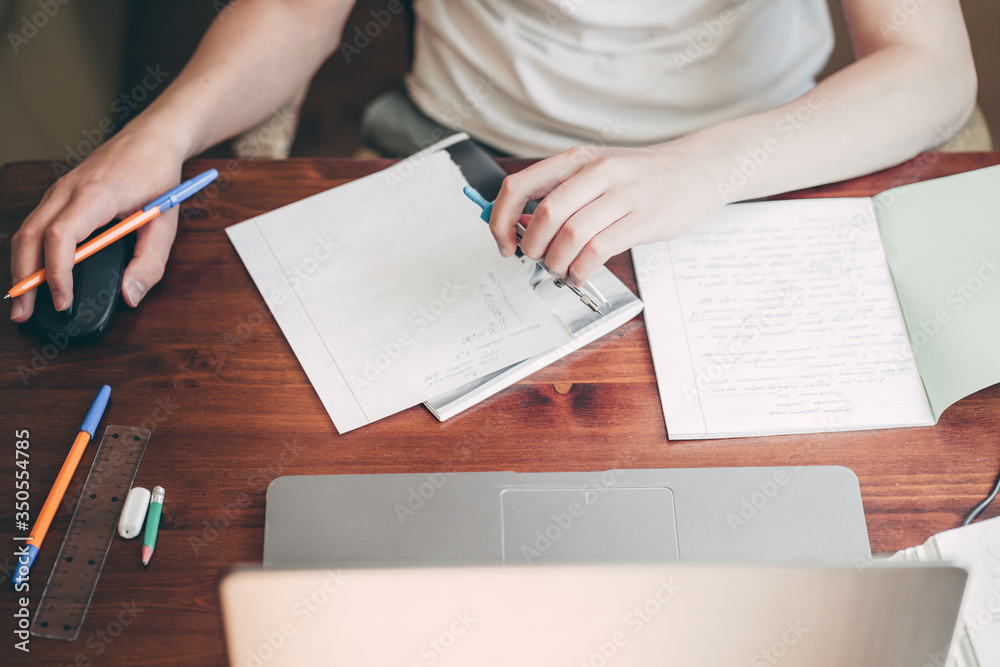 Concept of home school, online education and teleeducation. A teenager ...