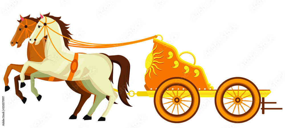 Golden Chariot and 2 Horse Vector illustration, editable source file ...