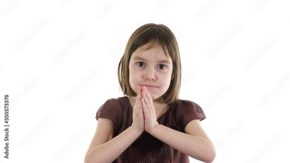 Thank you/praying hands hand gesture. Little girl saying "thank you ...