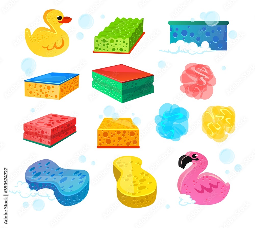 Set of bright colourful sponges for bath wash vector illustration ...
