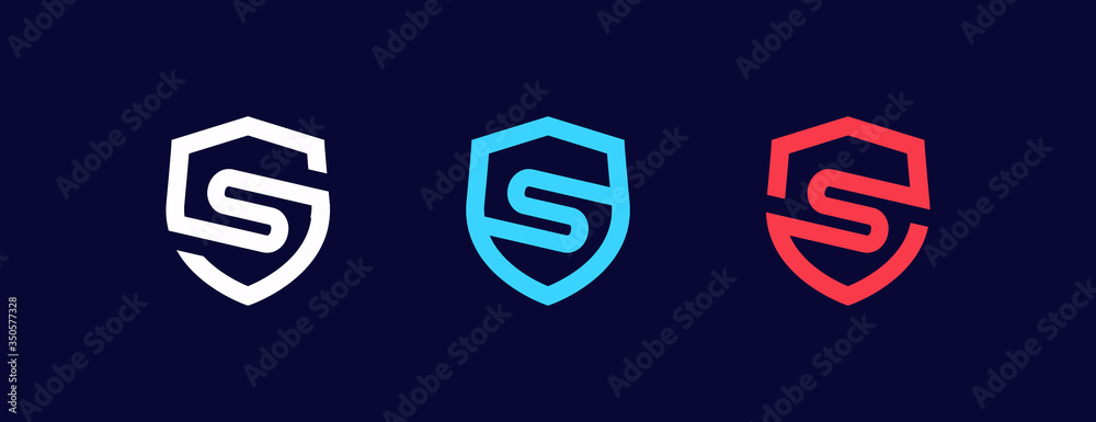 abstract s shield logo set . letter s in the shield with clean outline ...