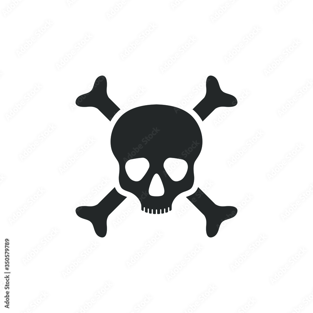 Human skull and bones graphic icon. Skull and bones sign isolated on ...