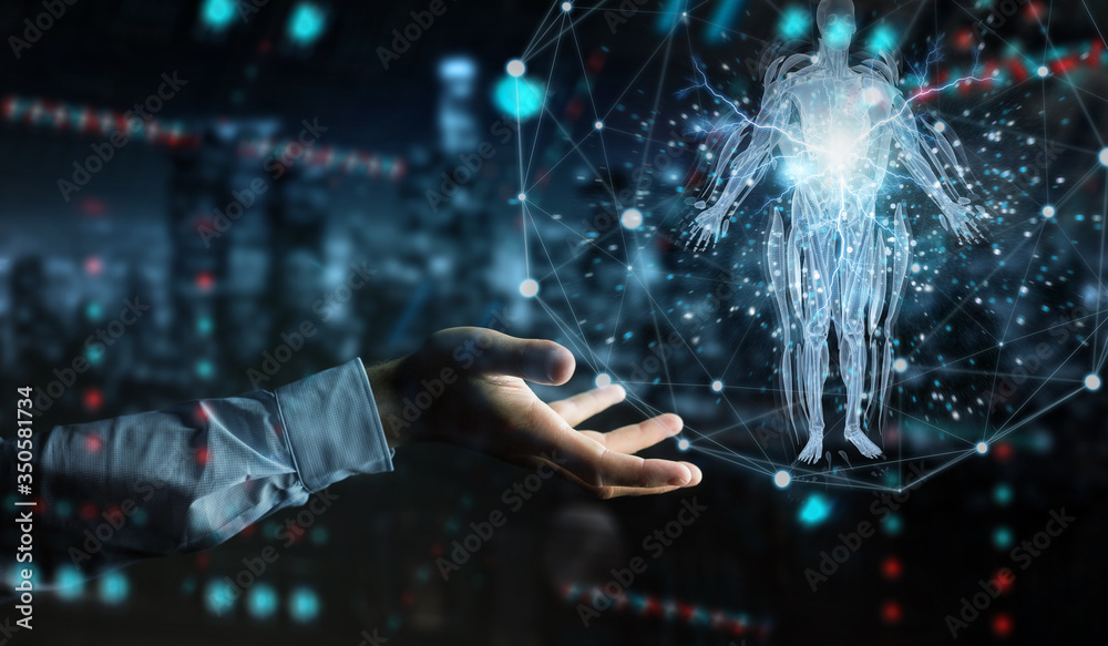 Man hand using digital x-ray human body holographic scan projection 3D rendering Stock Photo ...