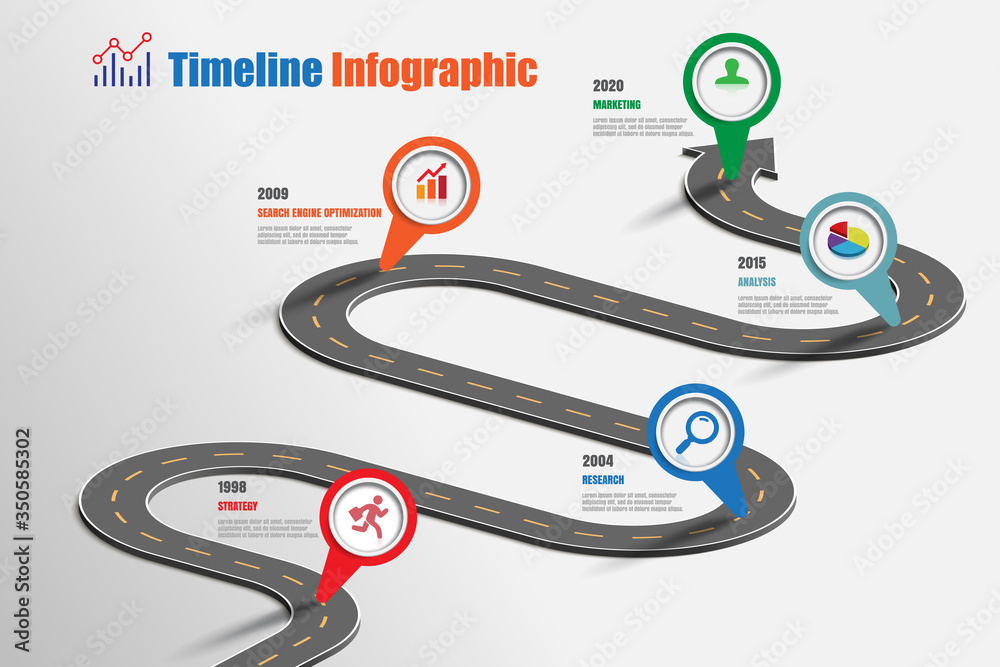 Business road map timeline infographic template with pointers designed ...