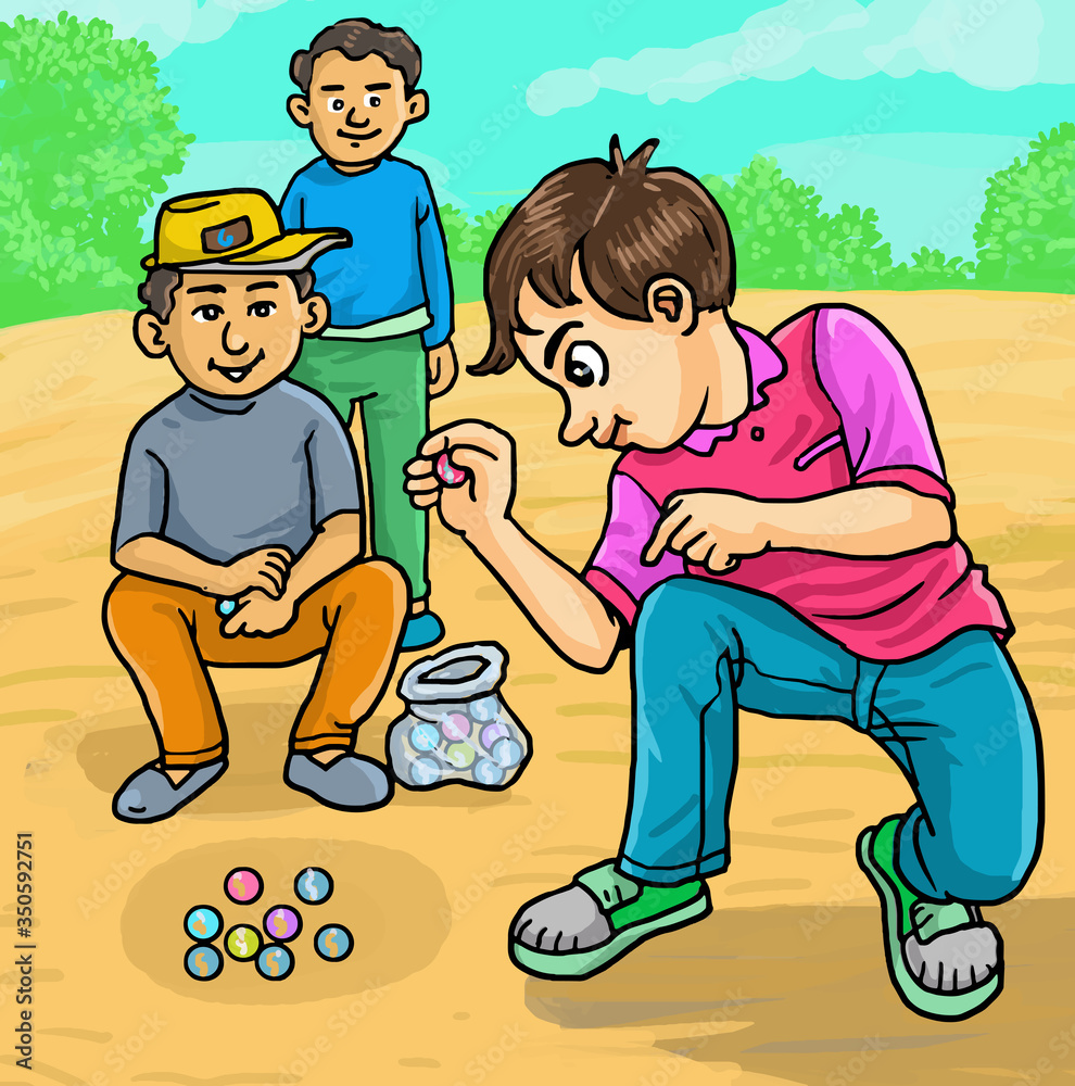 Cartoon a group of kids playing marbles games Stock Vector | Adobe Stock