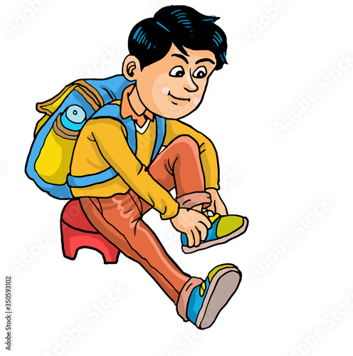Cartoon Putting On Shoes