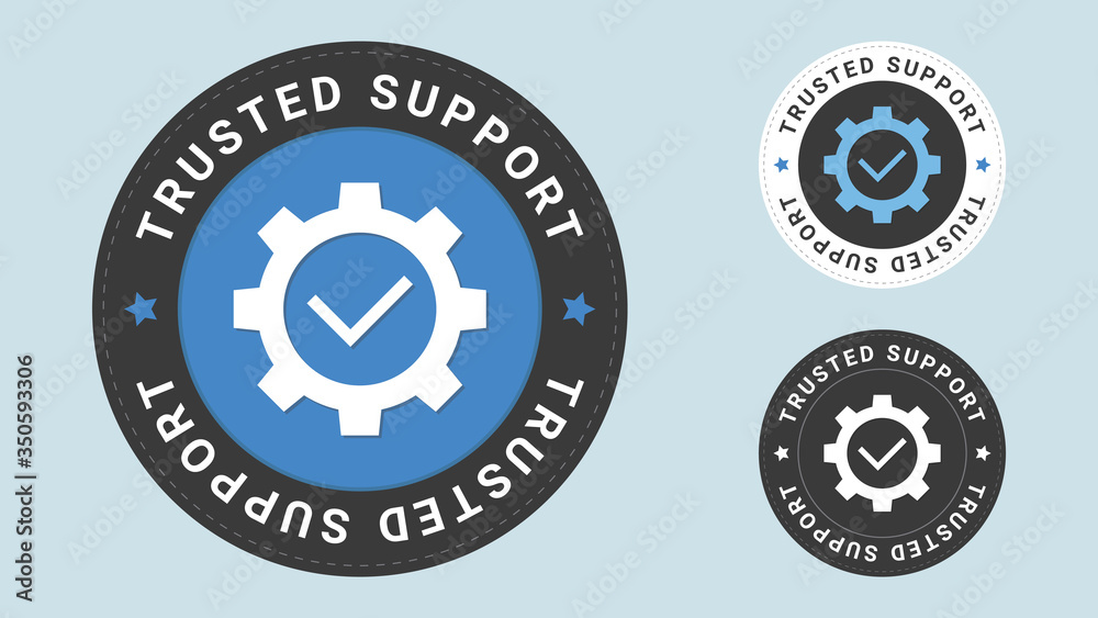 Gear with tick mark icon. Trusted Support stamp vector illustration ...