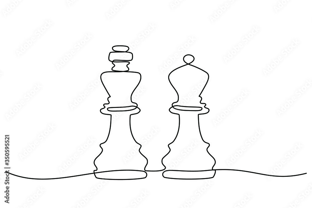Continuous line drawing of moving chess figure in competition success ...