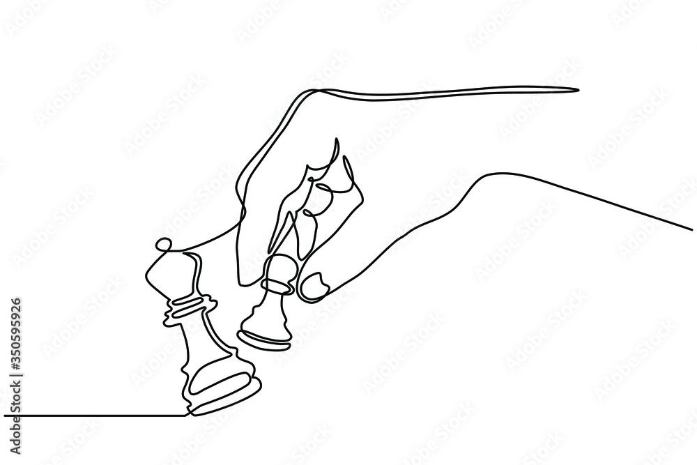Continuous line drawing of hand of businessman moving chess figure in ...