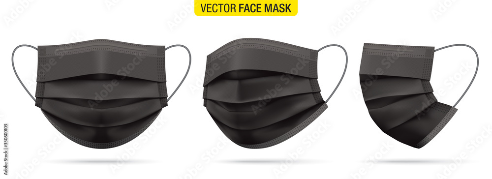 Surgical face mask vector illustration. Black medical protective masks ...