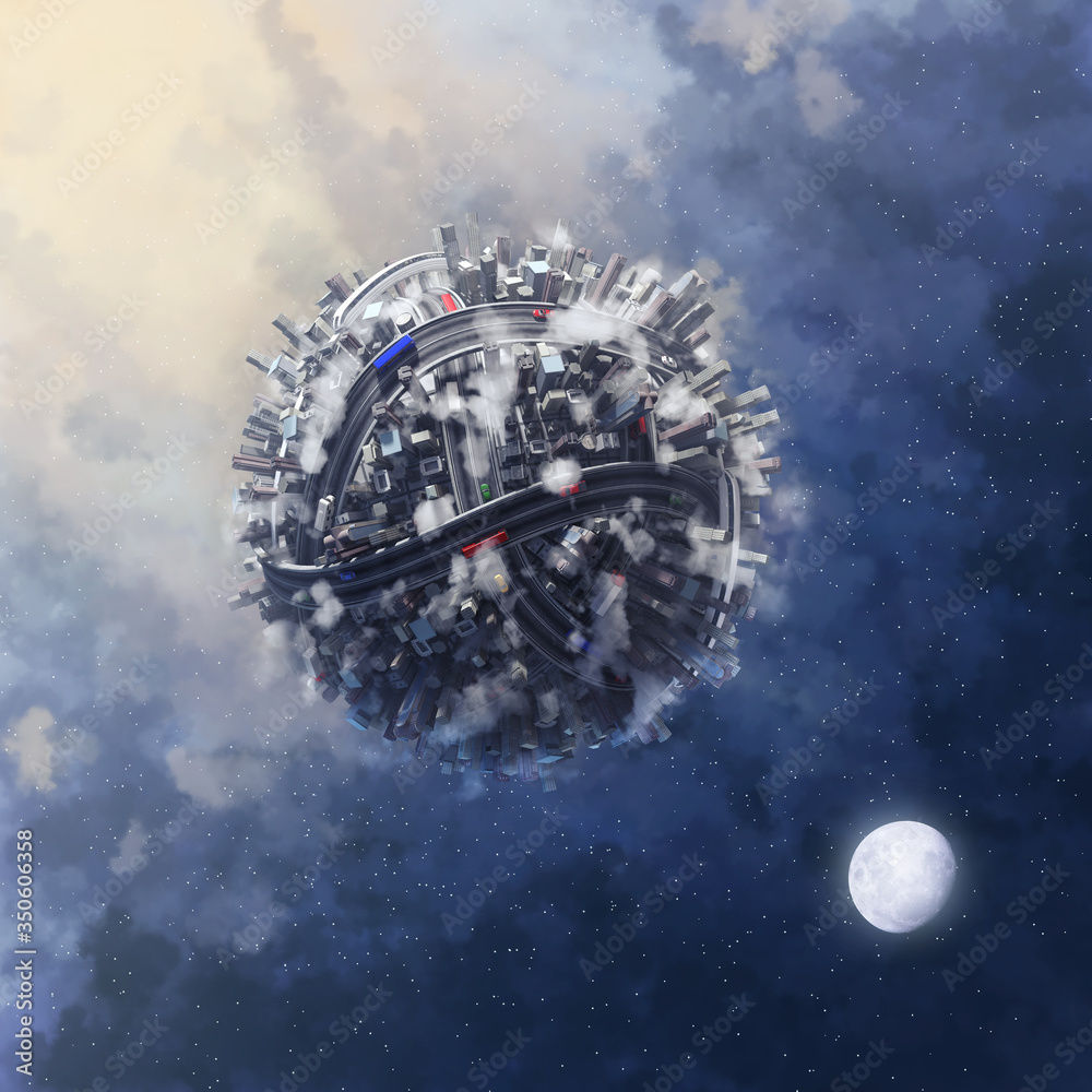 Contecp for planet earth pollution, world covered by big city and roads ...