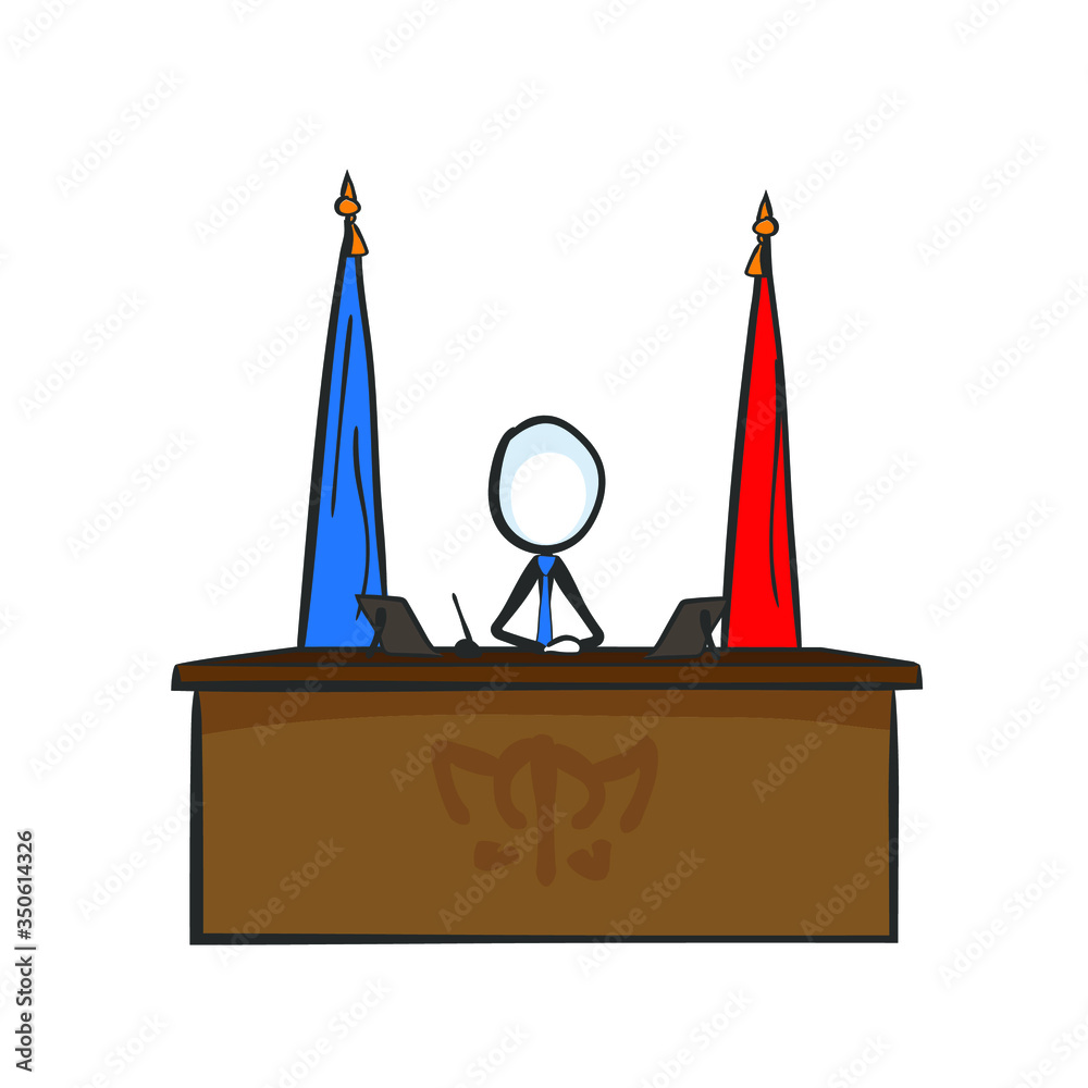 Presindent table with flags. Candidate campaign. Democracy ruler. Hand ...
