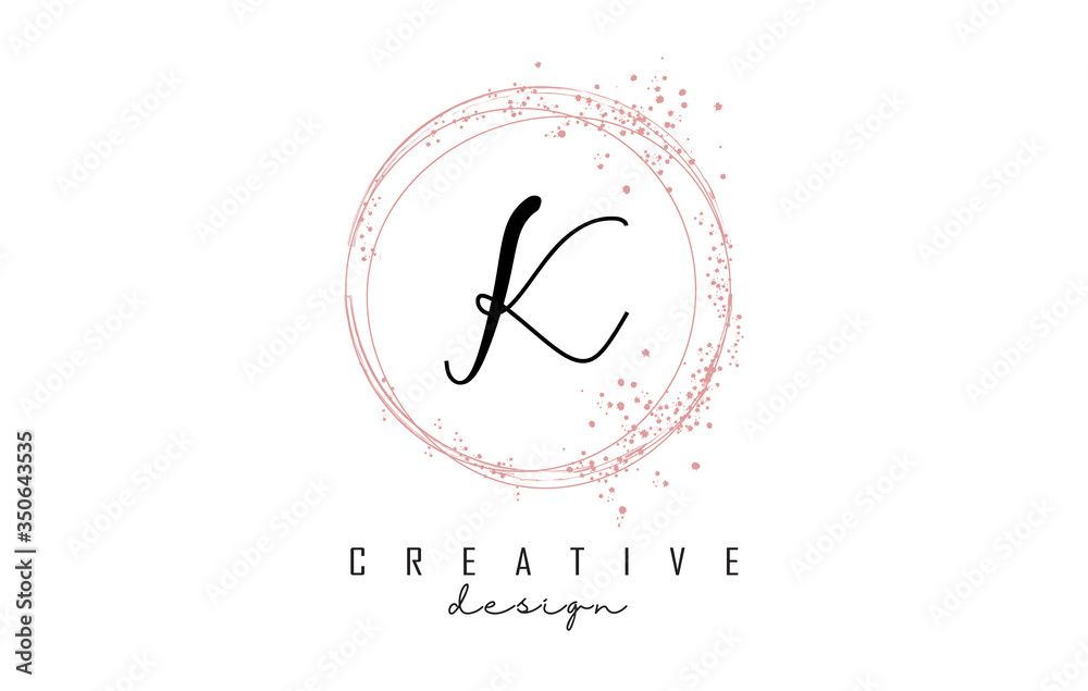 Sparkling circles and dust pink glitter frame for handwritten K letter ...