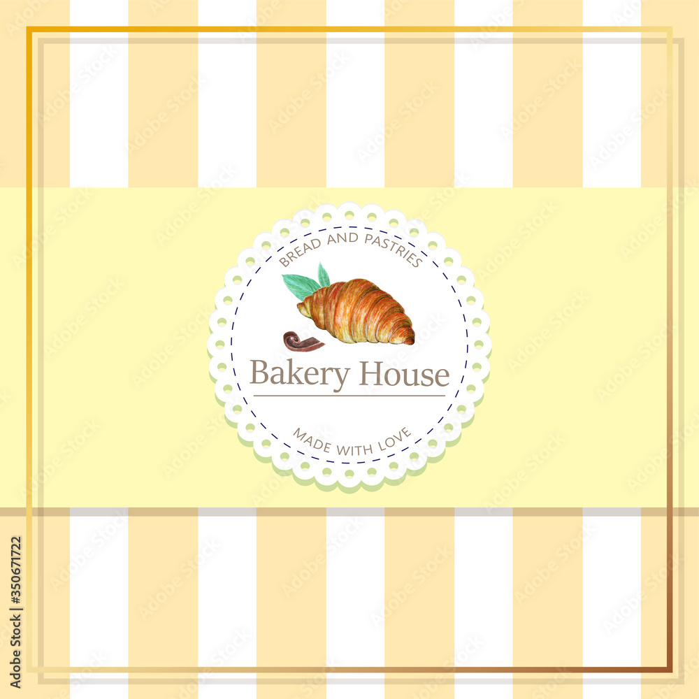 Bakery, pastry shop label, logo, flyer template with croissant ...