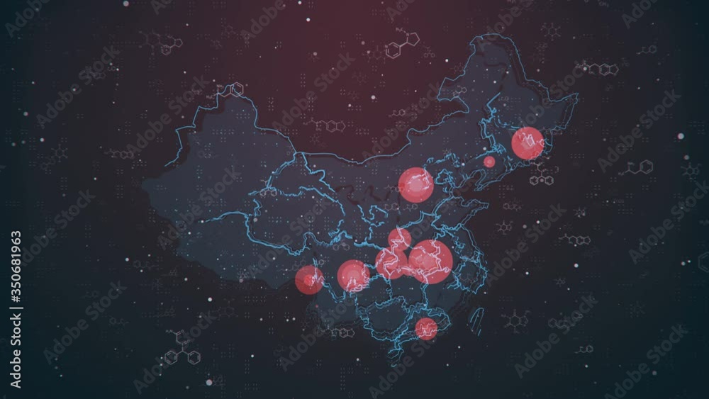 Motion graphics map of China with the localization and spread of the ...