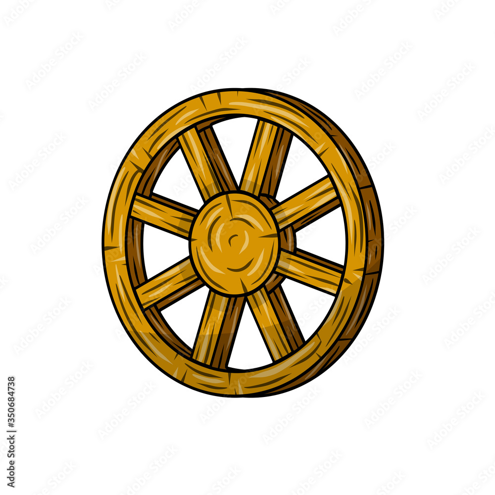 Old wooden cart wheels. Brown Detail of wagon with cracks. A village ...
