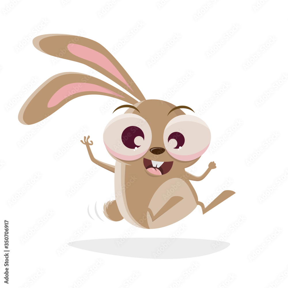funny cartoon illustration of a crazy rabbit happy hopping Stock Vector ...