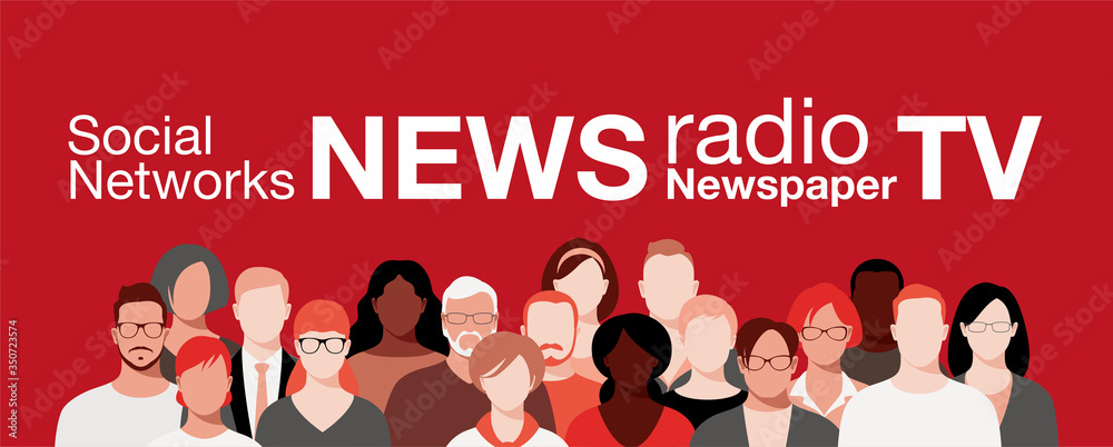 Big group of people. Concept of banner or poster for media, NEWS, TV ...