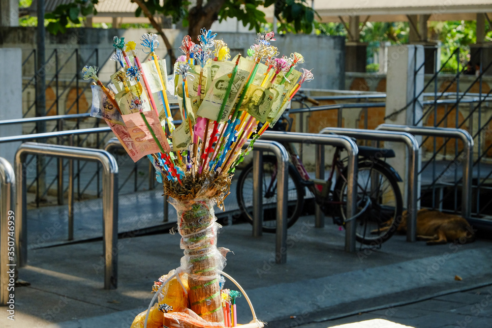 Thai money on the money tree at the annual Kathin ceremony, this ...