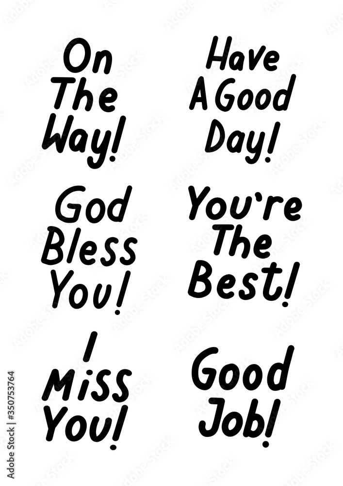 Set of Short Phrase. Greeting Word. Hand Lettering Brush Calligraphy ...