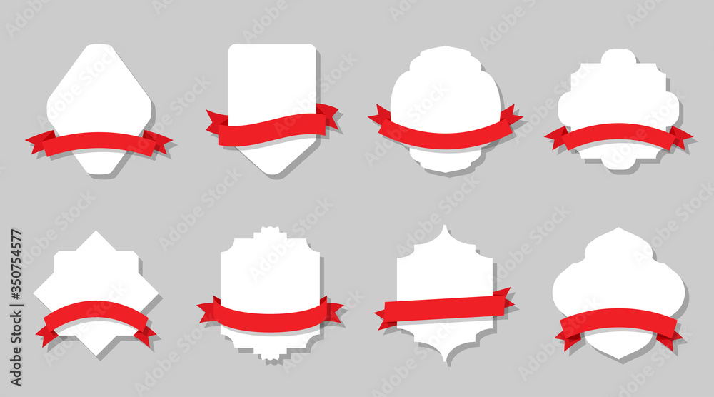 Retro vintage white label and red ribbon set. Banner template superior ...