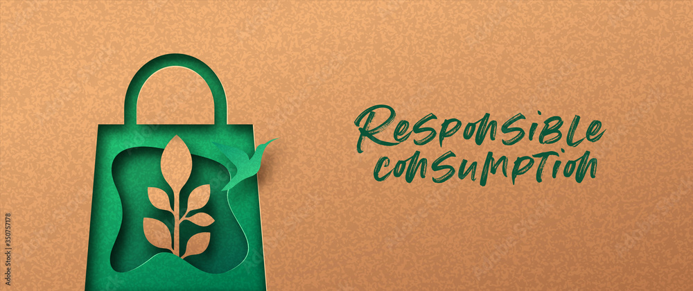 Responsible consumption green 3d papercut banner Stock Vector | Adobe Stock