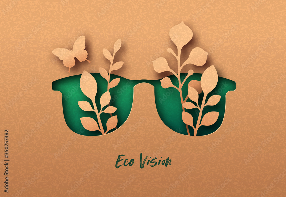 Eco vision or green view 3D papercut concept Stock Vector | Adobe Stock