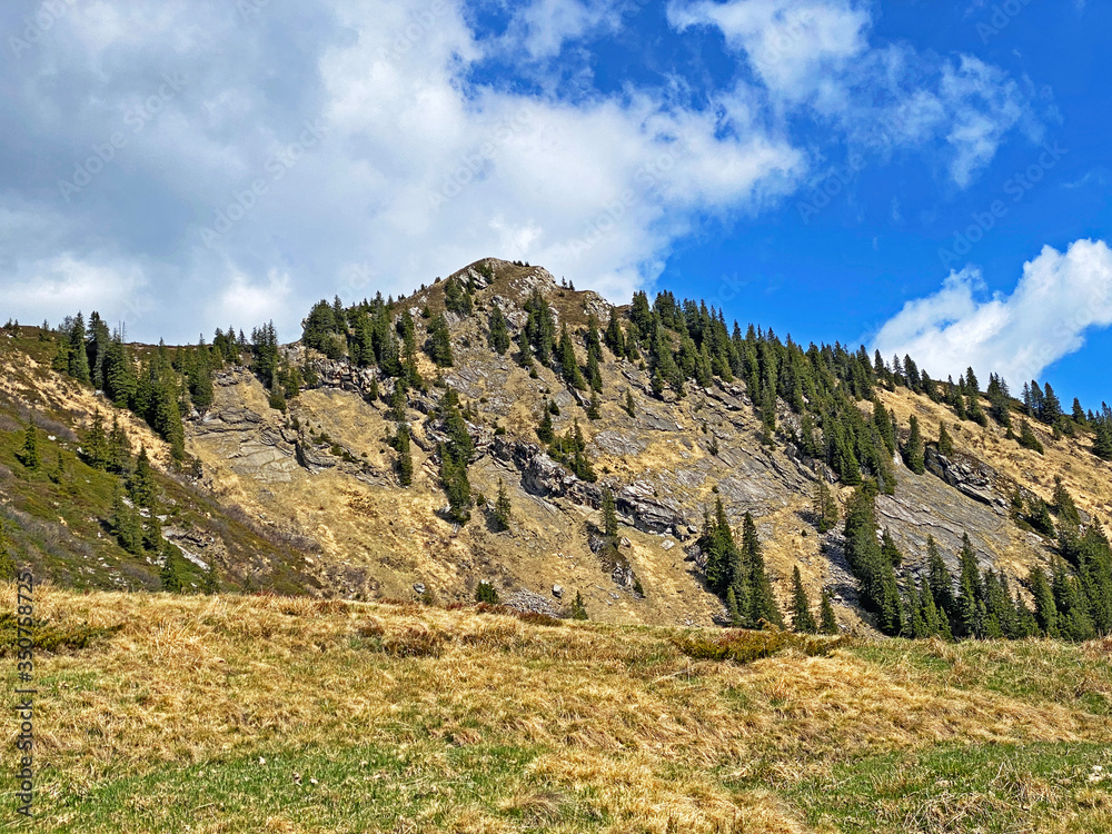 Alpine peak of Hengst in the Swiss mountain range of Pilatus and in the ...