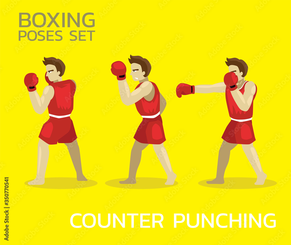 Counter Punching Manga Boxing Poses Set Man Cartoon Vector Illustration ...
