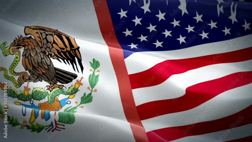 USA and Mexican Flag Wave Loop waving in wind. Realistic United States ...