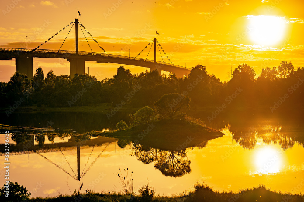 West Gate bridge just before sunset as seen from the West Gate park ...